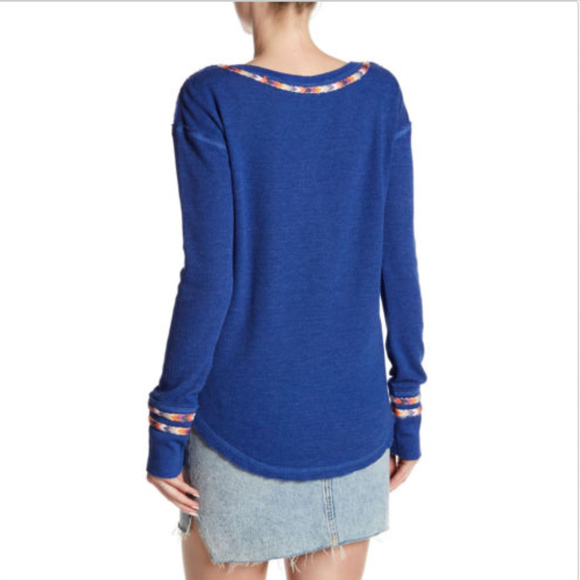 Free People | Tops | We The Free People Rainbow Trim Thermal Blue Top ...